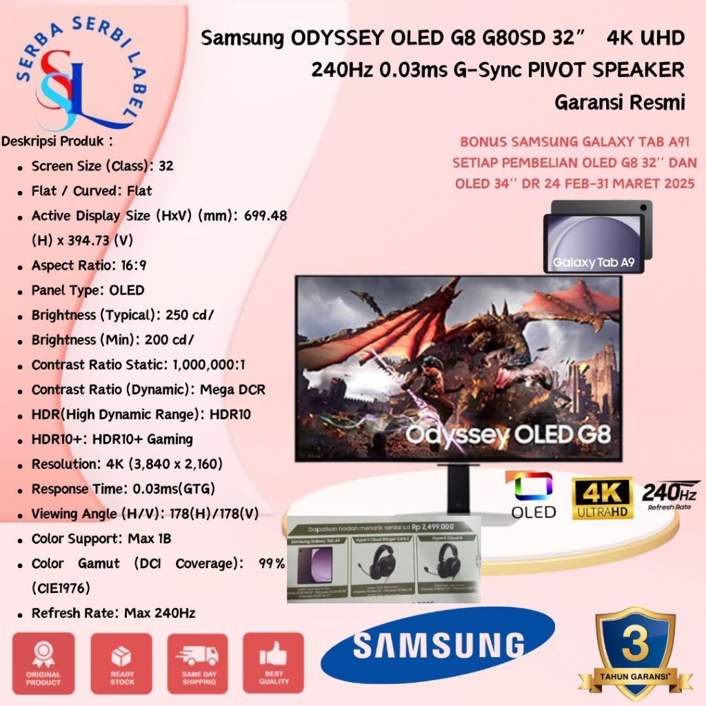 Jual Samsung Odyssey OLED G8 32" G80SD OLED 240Hz 4K UHD Speaker HAS ...