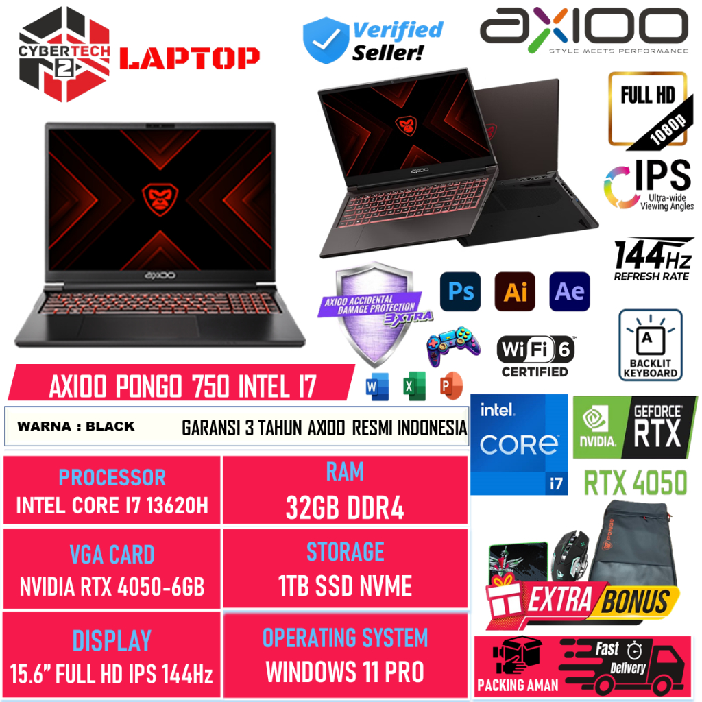 Jual Laptop Gaming AXIOO PONGO 750 Intel Core i7 13620H RAM 32GB 1TB ...