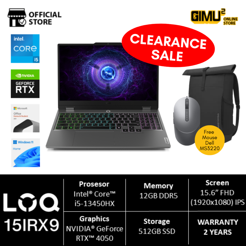 Jual [FREE MOUSE] Lenovo LOQ 15IRX9 i5-13450HX RTX 4050 6GB/ 12GB 512GB ...