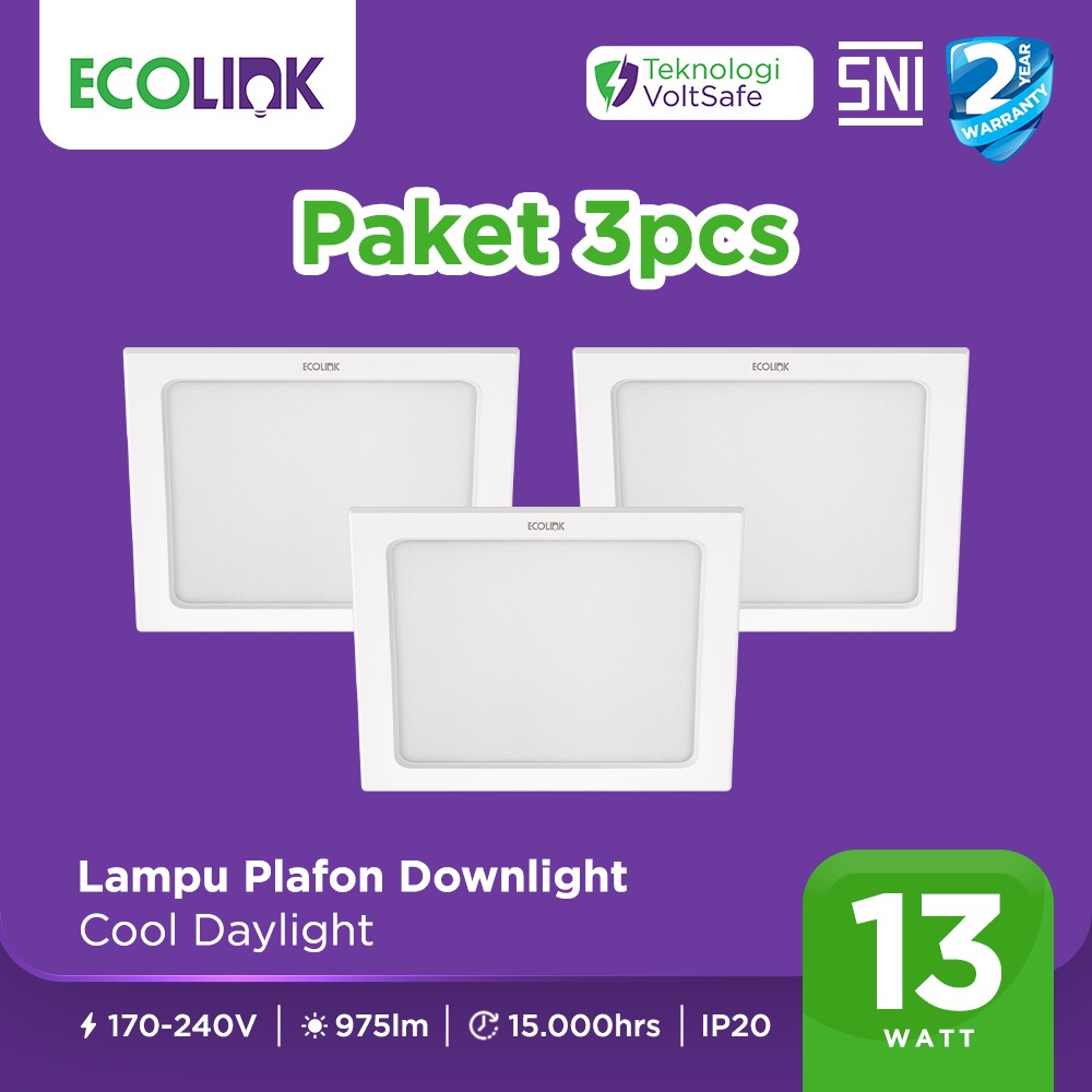 Jual Ecolink Lampu Plafon Kotak Downlight LED Cool Day Light 13 Watt ...