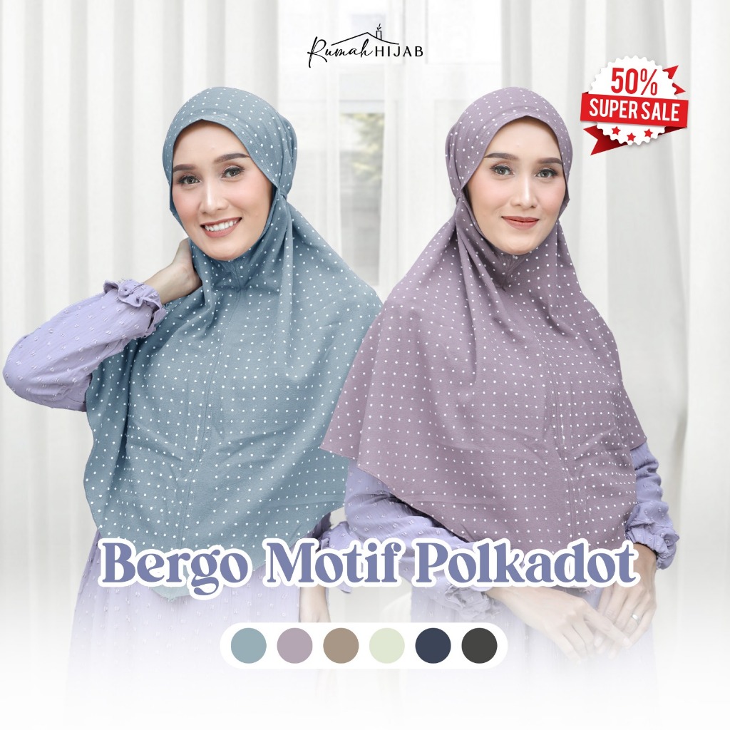 Jual Jilbab Bergo Tali Motif Polkadot Daily Hijab Instan Jumbo Syari ...