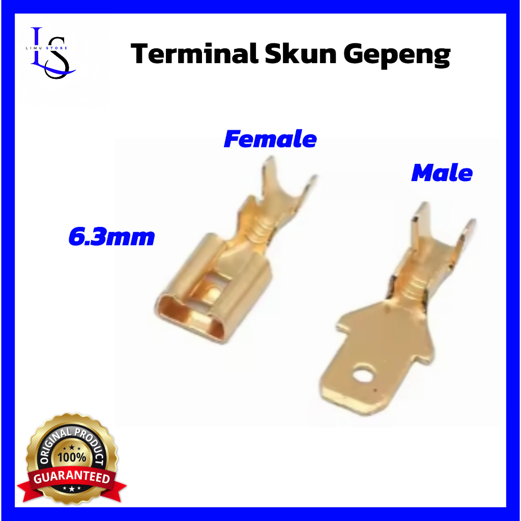 Jual Terminal Skun Gepeng Cewek / Female & Cowok / Male 6.3mm Kuningan ...