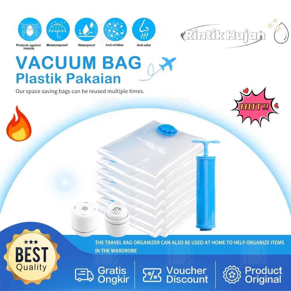 Jual Plastic Vacuum Clothing Bag - Waterproof, Transparent, Comes with ...
