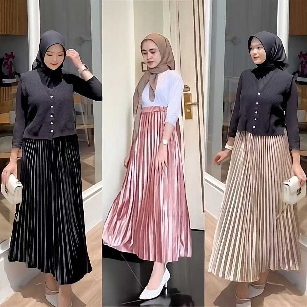 Jual Rok plisket bludru mewah/Spring autumn woven hight waist plester ...