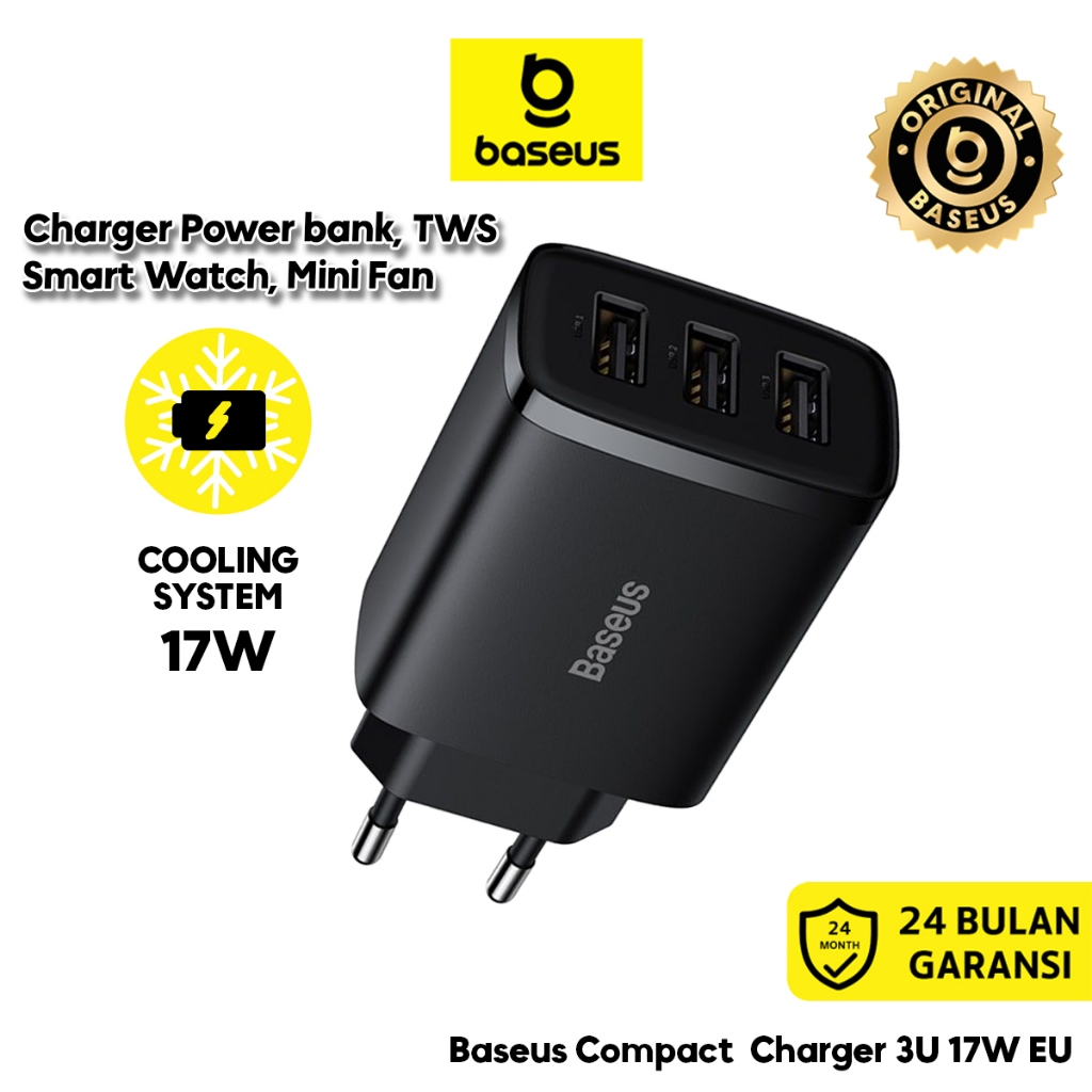 Jual Baseus Charger 3U 17W EU Compact Charger TWS Kipas Mini Powerbank Acc HP Watt Kecil ...