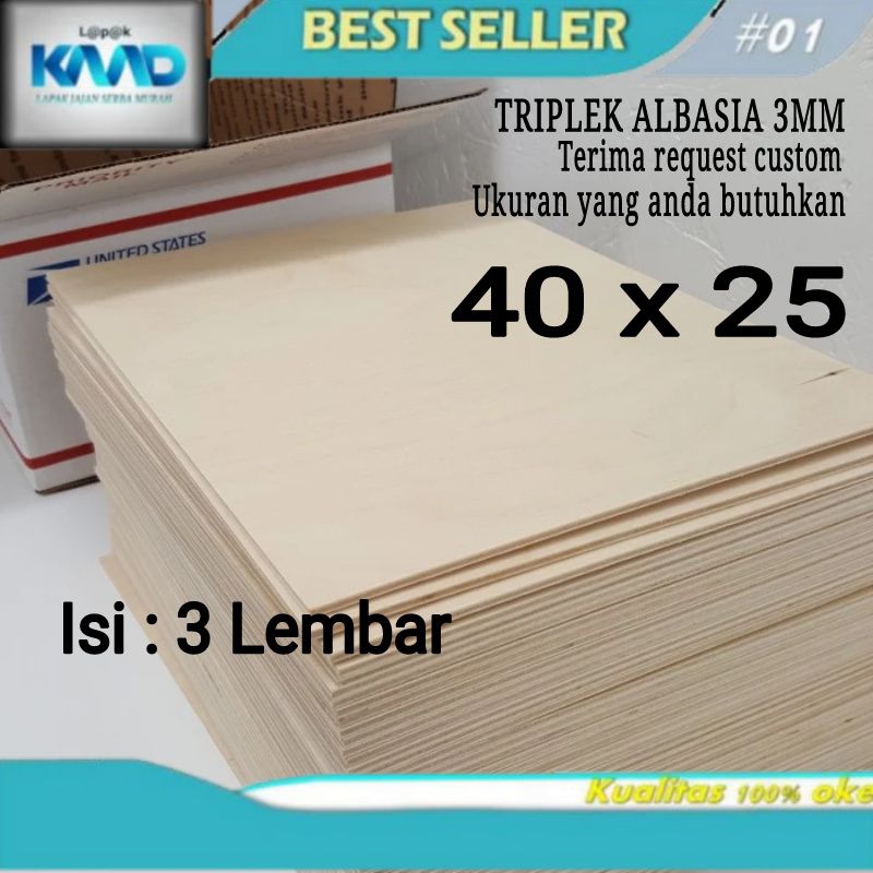 Jual Lk - triplek 3mm albasia 40 x 25 isi 3 lembar multiplek potongan ...