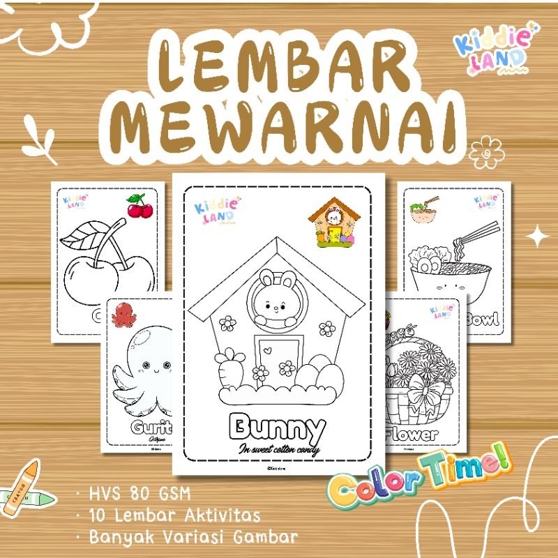 Jual KIDDIE LAND Worksheet mewarnai gambar aktivitas edukasi banyak ...