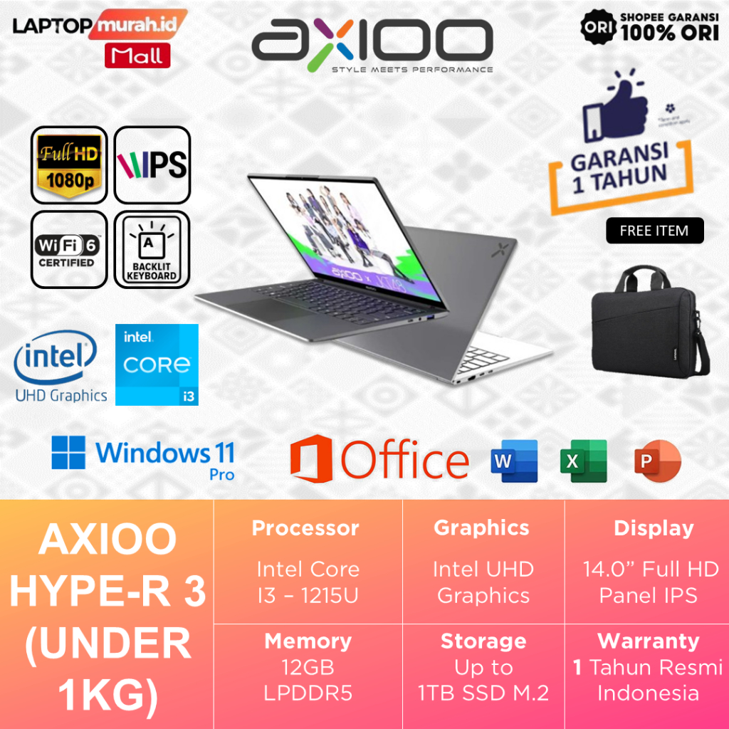 Jual Laptop Axioo Hype-R 3 i3-1215U 12GB 1TB 14.0" Full HD IPS Windows 11 Pro | Shopee Indonesia