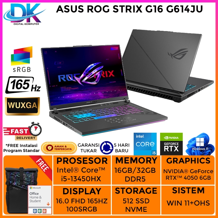Jual ASUS ROG STRIX G16 G614JU I5 13450HX RTX4050 6GB/ RAM 16GB 512SSD ...