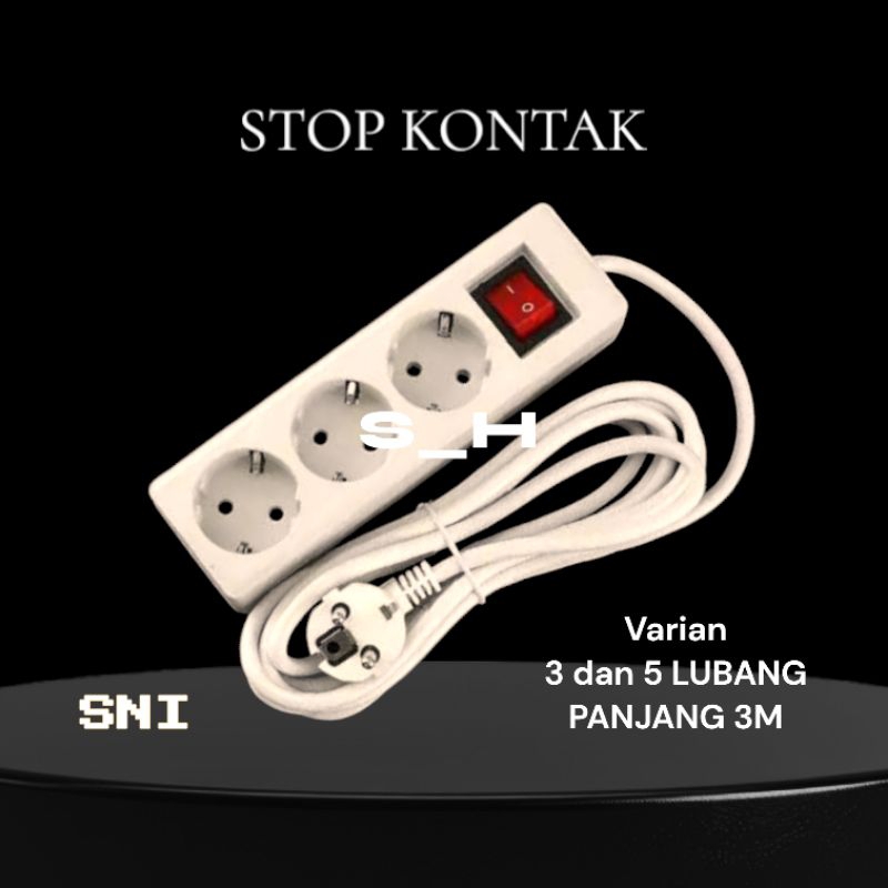 Jual Stop Kontak 3 Lubang + Saklar Indikator Panjang Kabel 3M dan 5M ...