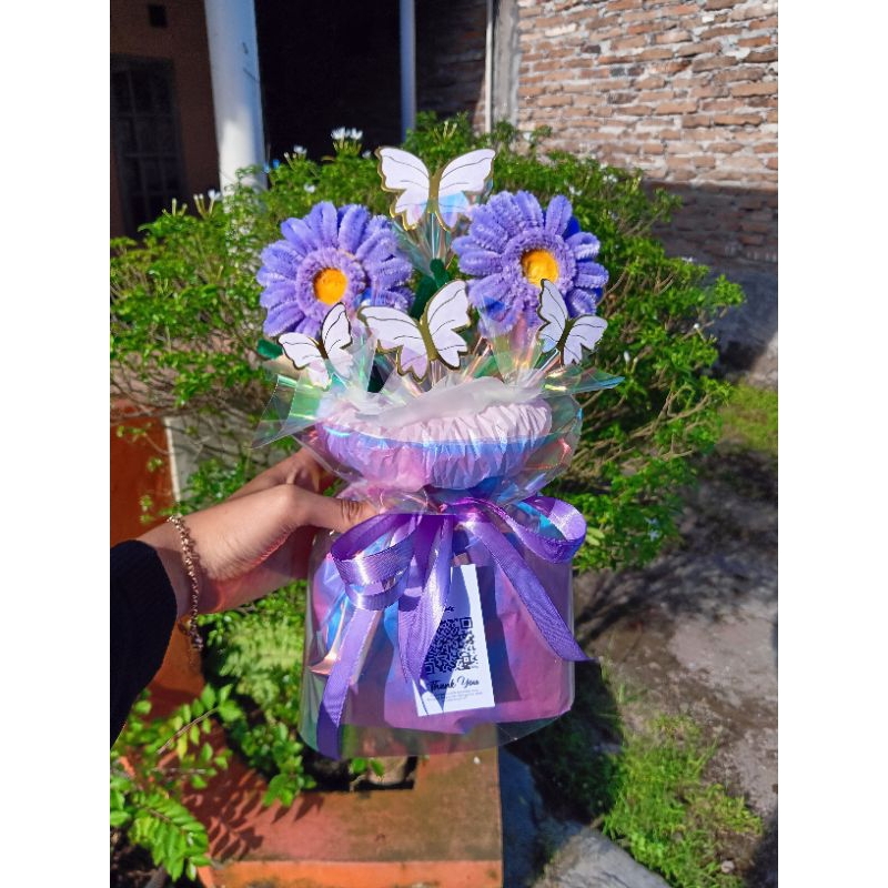 Jual Buket Bunga Kawat Bulu Kupu kupu Premium Hologram Wisuda Sempro ...