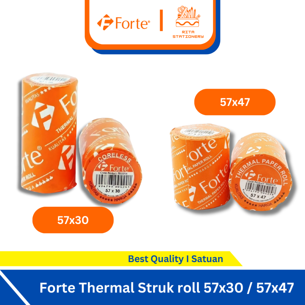 Jual Forte Kertas Thermal Struk printer register roll 57x30 / 57x47 ...