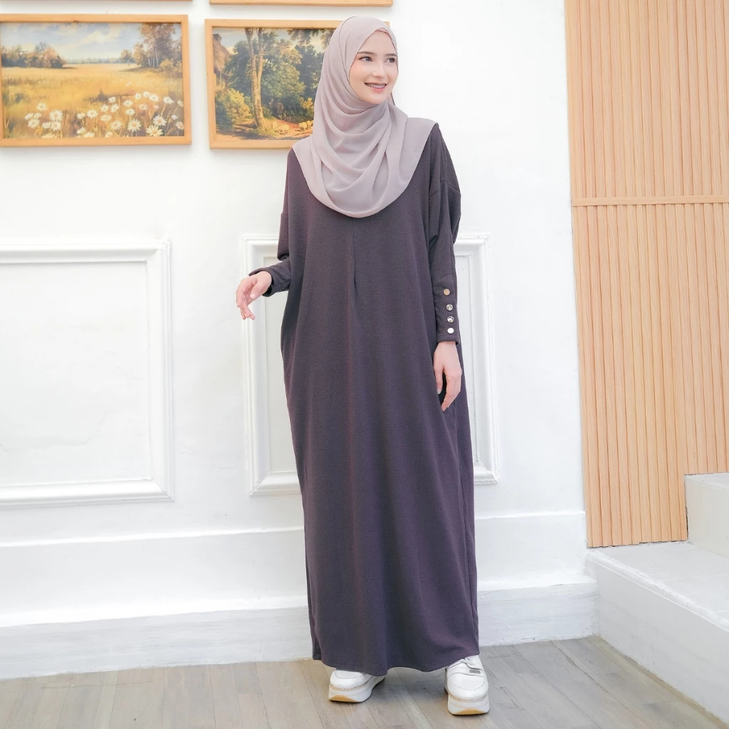 Jual Outfiks Abaya Gamis Batwing Warna Abu Tua Plisket Knit Dress Busui Umroh Lebaran Haji Daily ...