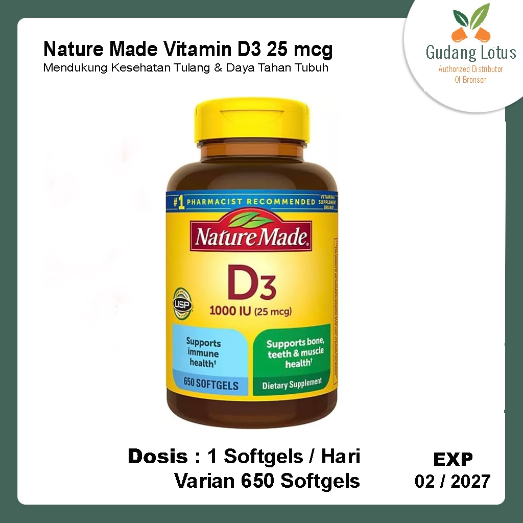 Jual Nature Made Vitamin D3 1000iu 25 Mcg 650 Softgels Mendukung 6213