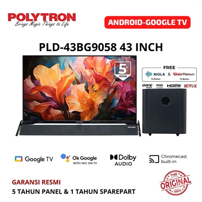 Jual LED POLYTRON PLD-43BG9058 43 INCH SMART ANDROID TV GOOGLE TV CINEMAX SOUNDBAR | Shopee ...