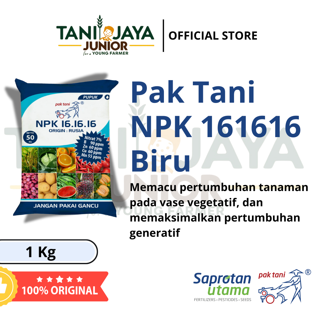 Jual NPK 161616 Pak Tani Biru - Original Kemasan Pak Tani - 1Kg ...