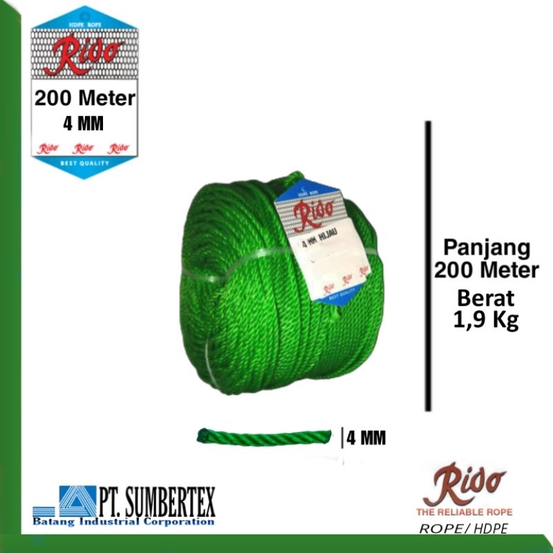 Jual Tali Tambang Plastik RIDO 4mm 1 ROLL Panjang 200 Meter HDPE or Tali Plastik RIDO or Tali ...