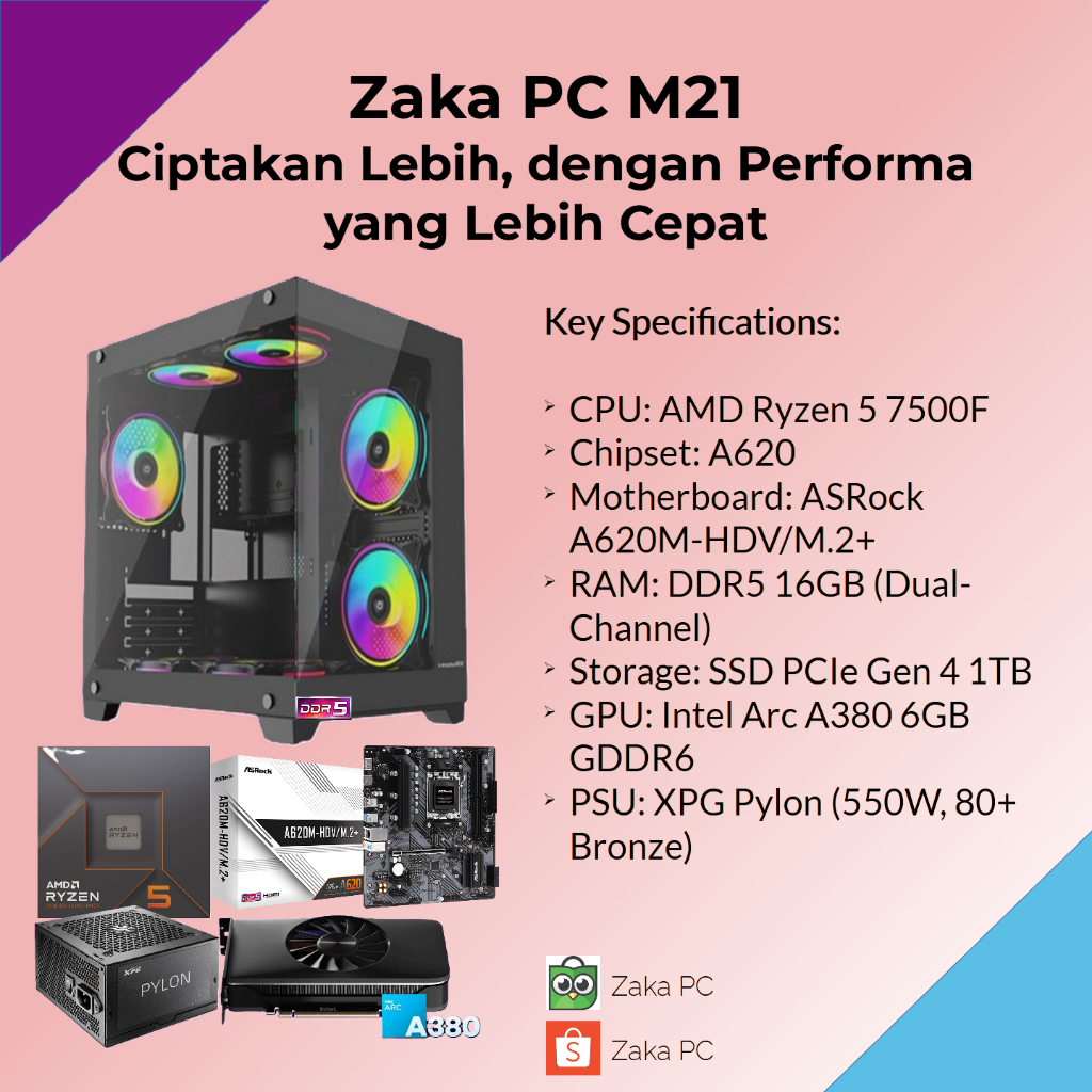 Jual Komputer Rakitan Zaka PC M21 - AMD Ryzen 5 7500F | 16GB DDR5 | 1TB ...