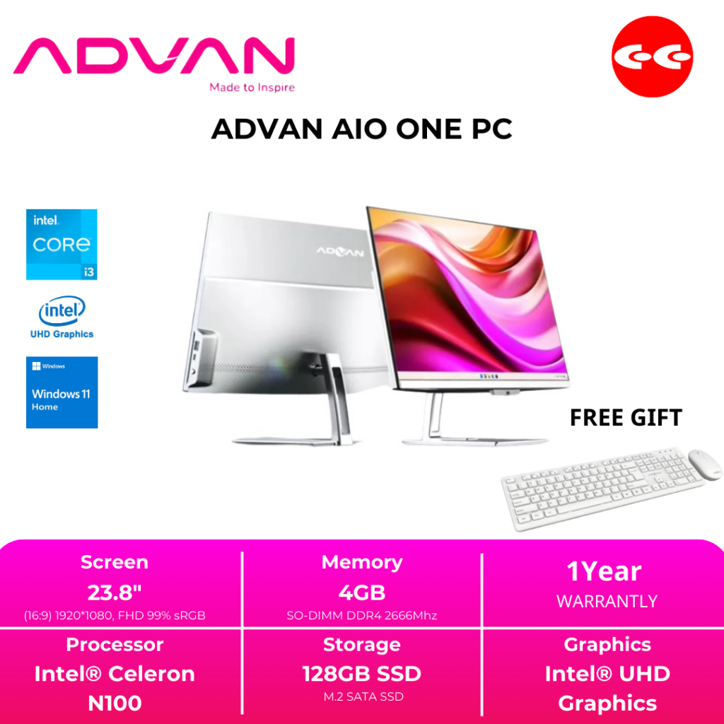 Jual ADVAN AIO ONE PC INTEL N100 RAM 4GB SSD 126GB WIN 11 | Shopee Indonesia