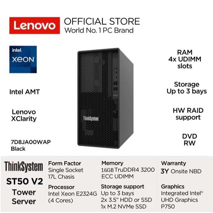 Jual Lenovo PC ThinkSystem ST50 V2 Server Intel Xeon E 2324G 4 Cores ...
