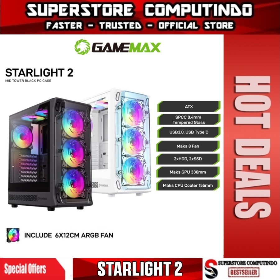 Jual Casing Gamemax Starlight 2 Mid Tower ATX Gaming PC Case | Shopee Indonesia
