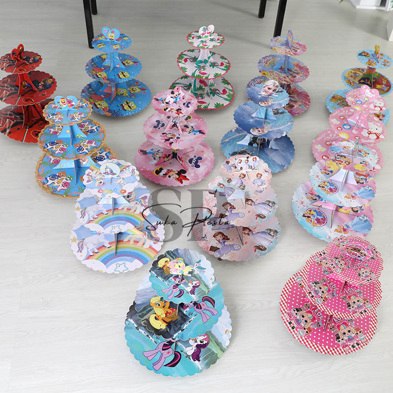 Jual STAND CUPCAKE 3 SUSUN MOTIF KARAKTER / CAKE TIER 3 SUSUN MOTIF ...