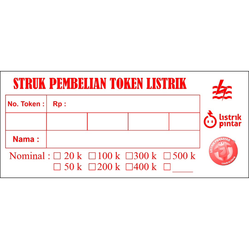 Jual 100 LEMBAR STRUK PEMBELIAN TOKEN LISTRIK | NOTA TOKEN LISTRIK ...