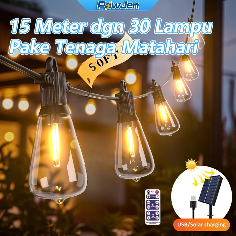 Jual 30 Bohlam LED 15 Meter Tenaga Surya Panel Kuning Fitting Lampu ...