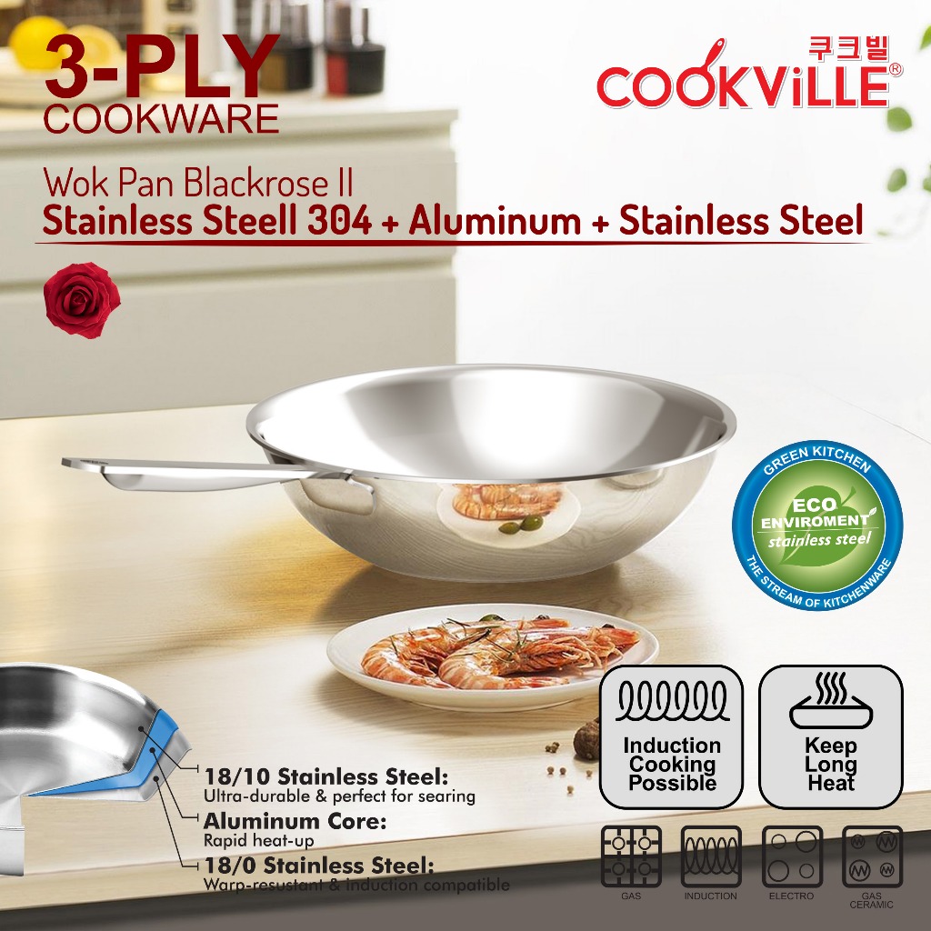 Jual [COOKVILLE] Black Rose II 3 Ply Body Wok Pan - Penggorengan ...