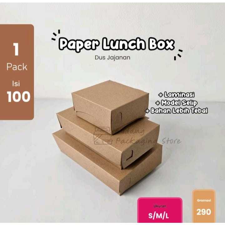 Jual 100 pcs / Paper Lunch Box Selip/ Luch Box Kraft / Dus Jajanan ...