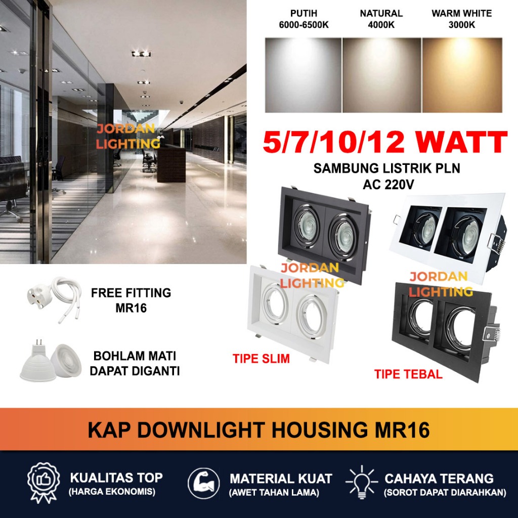 Jual Lampu Sorot Plafon LED 2 Mata X MR16 3W 5W 7W 12W - Downlight Spotlight Bisa Diarahkan ...
