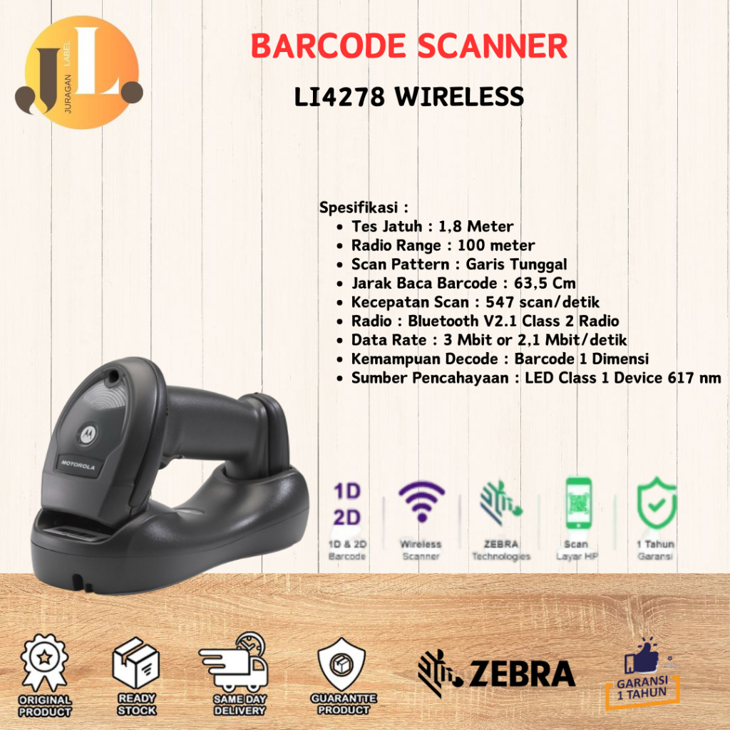 Jual Zebra Li-4278 Wireless 1D Barcode Scanner Symbol Li4278 Motorola ...