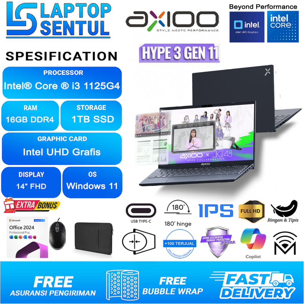Jual Laptop Axioo MyBook Hype 3 G11 Intel Core i3 1125G4 Ram 16GB 1TB SSD FHD IPS Windows 11 ...