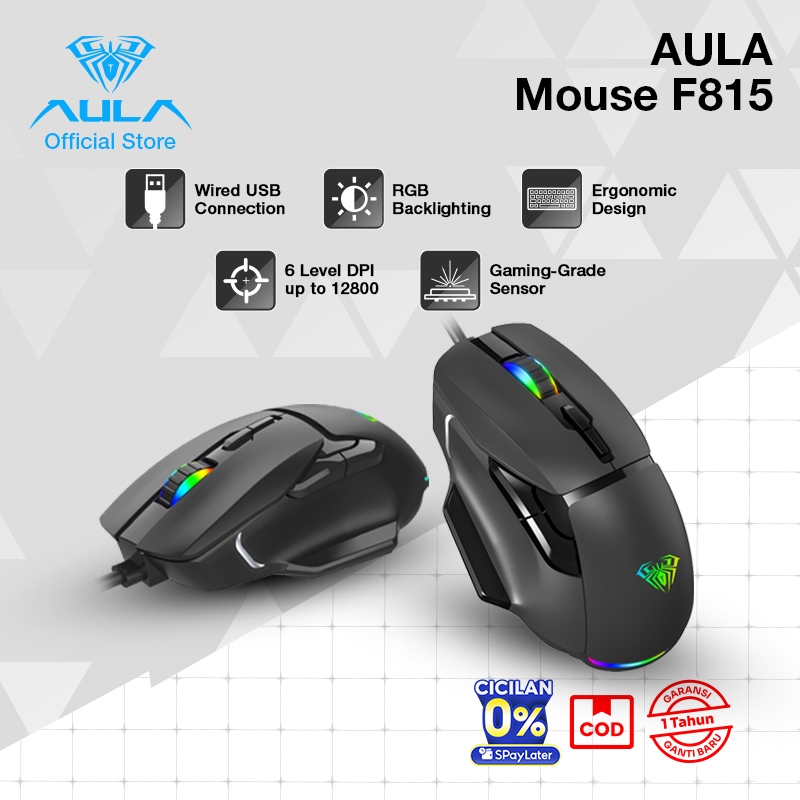 Jual AULA Mouse Gaming Kabel RGB F815 12800 DPI 6 Levels DPI With 13 ...