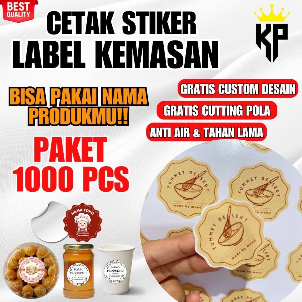 Jual (PAKET 1000 PCS)CETAK STIKER LABEL KEMASAN PRODUK GRATIS CUSTOM ...