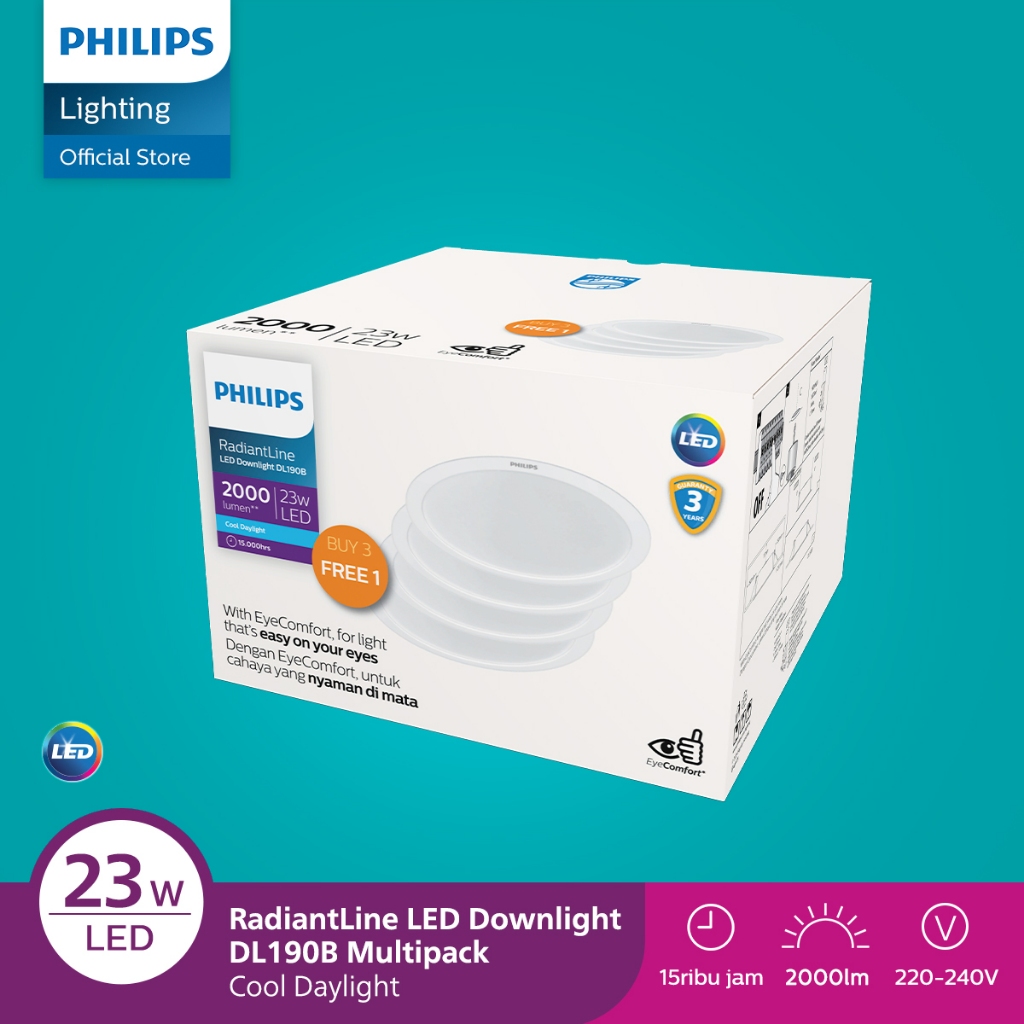 Jual Philips Multipack Lampu Downlight Radiantline DL190B LED18 D200 ...