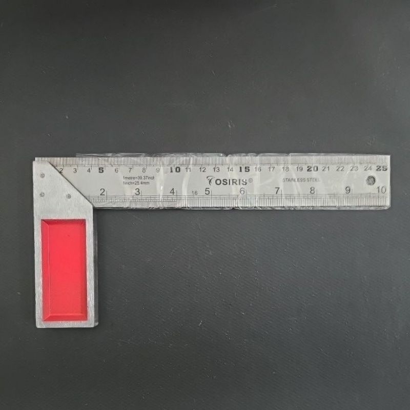 Jual OSIRIS Siku Tukang Tebal 10" inch 25 cm Stainless Steel Siku Meter Penggaris Mistar Tukang ...