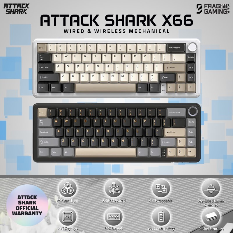 Jual Attack Shark X66 Wireless Mechanical Gaming Keyboard Hot Swappable ...