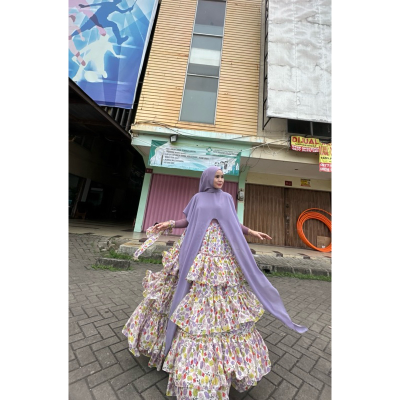 Jual gamis sifon sutra plus rompi Slayer mtf bunga ungu | Shopee Indonesia