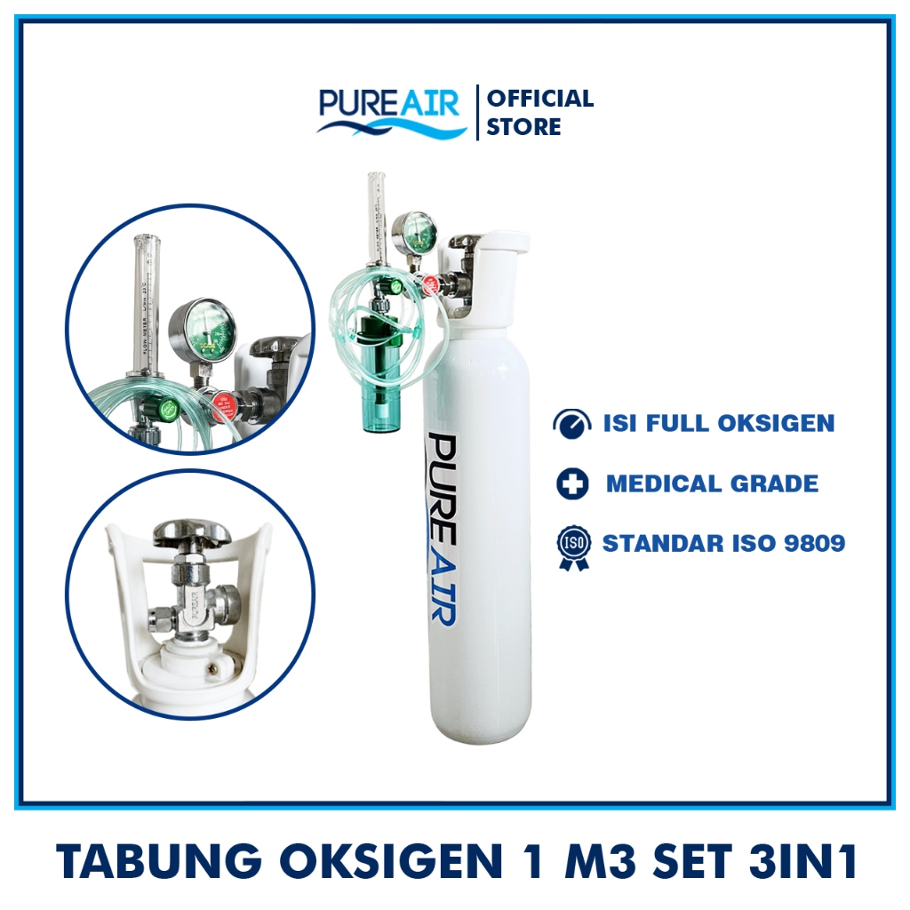 Jual Pureair Tabung Oksigen 1 M3 Set 3in1 (Tabung Isi Oksigen + Regulator) | Shopee Indonesia