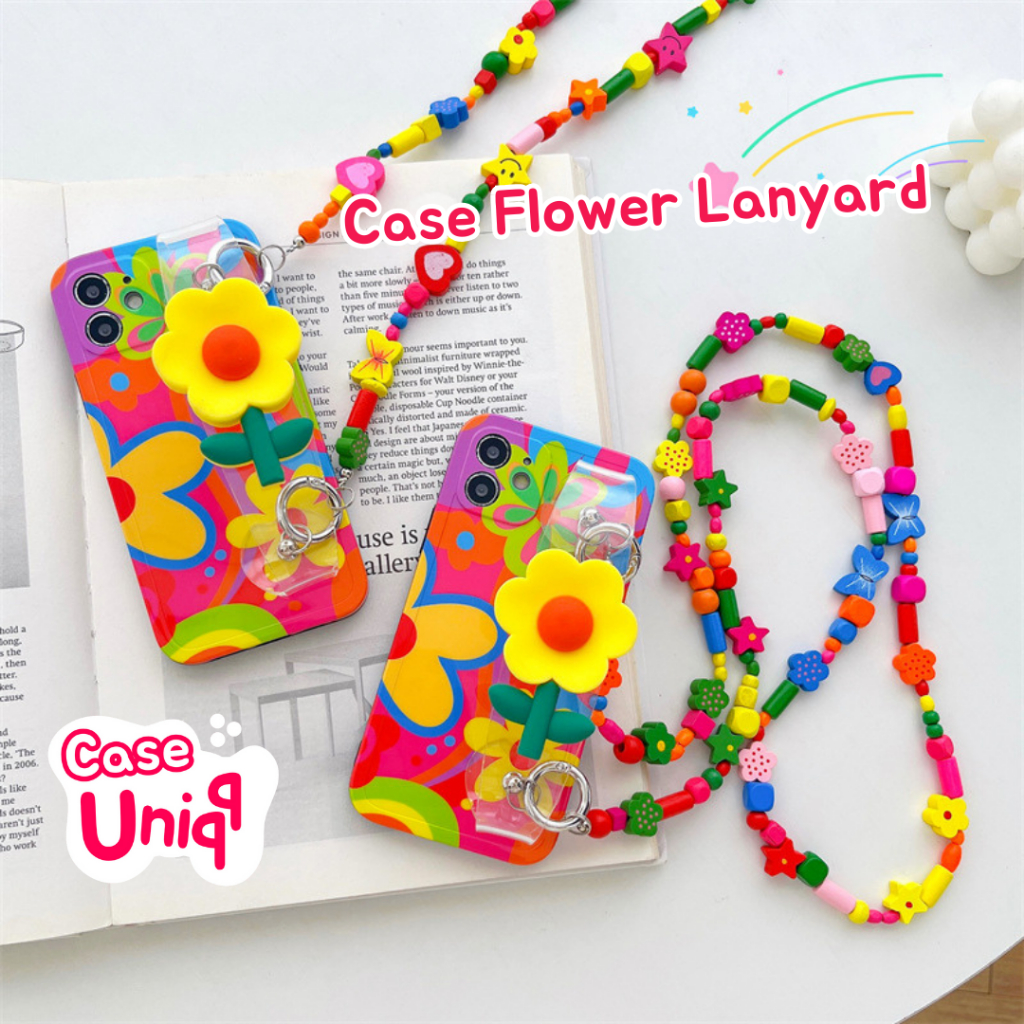 Jual CASEUNIQQ Flower Lanyard + Grip Holder Colourful Case Casing HP ...