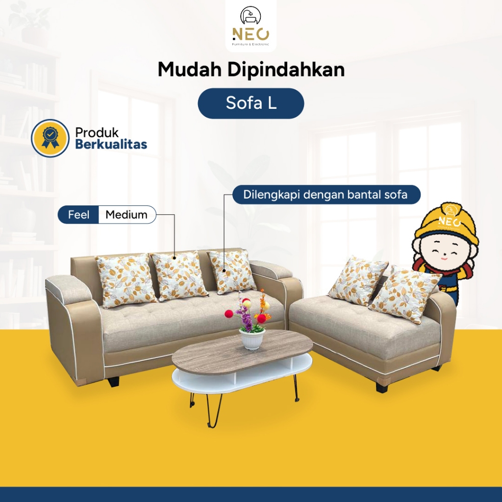Jual Sofa L Slim Sambo Minimalis Modern Custom Warna Bahan Kain Kagawa ...