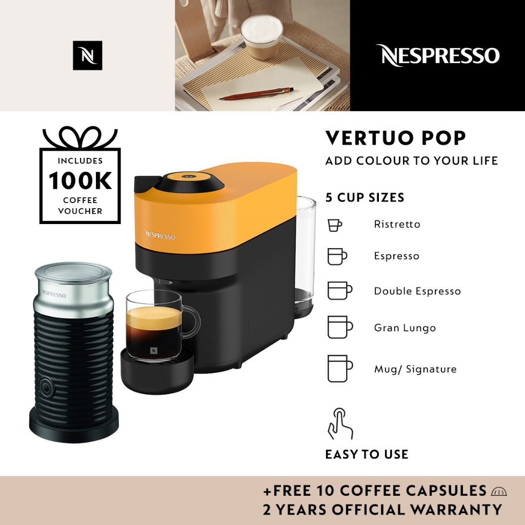 Jual Nespresso Vertuo Pop Coffee Machine, Mango Yellow with Aeroccino 3 ...