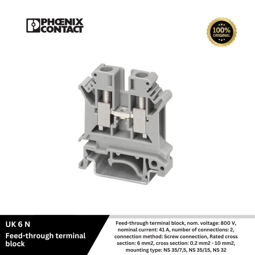 Jual Terminal Block Phoenix Contact UK6N / UK 6 N 3004524 Original (1 ...