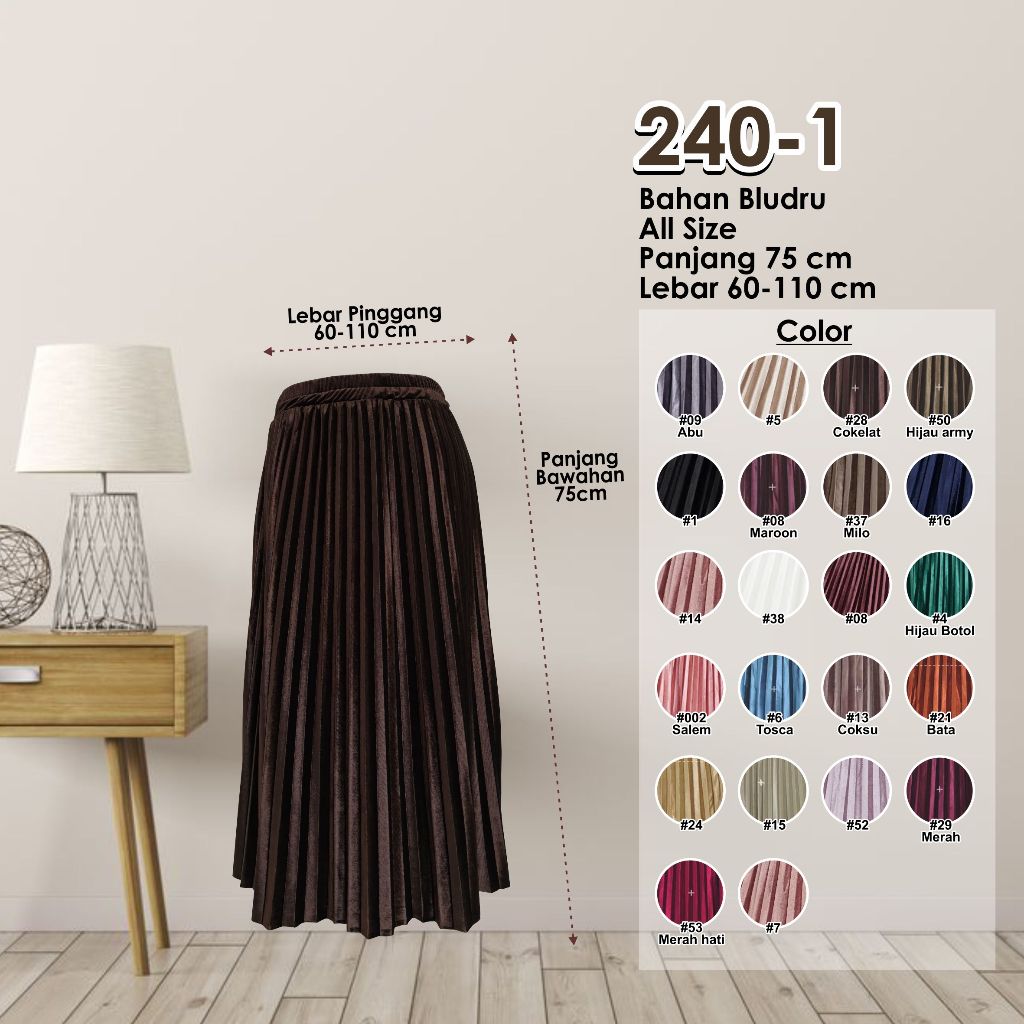 Jual ROK PLISKET VELVET BLUDRU - ROK PENDEK 70 CM PREMIUM SHINY MIDI ...