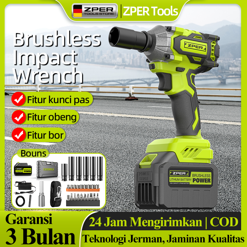 Jual ZPER Brushless Impact Wrench Cordless 988V 800NM Brushless Bor ...