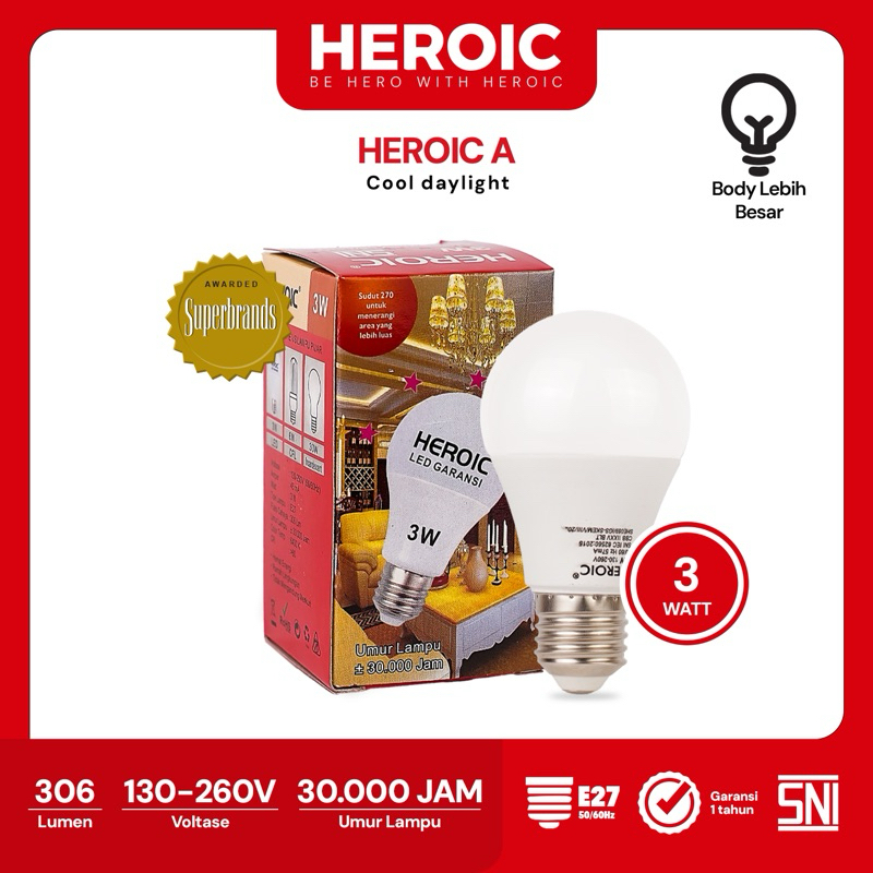 Jual Heroic Lampu Bohlam LED A 3W Cahaya Putih | Shopee Indonesia