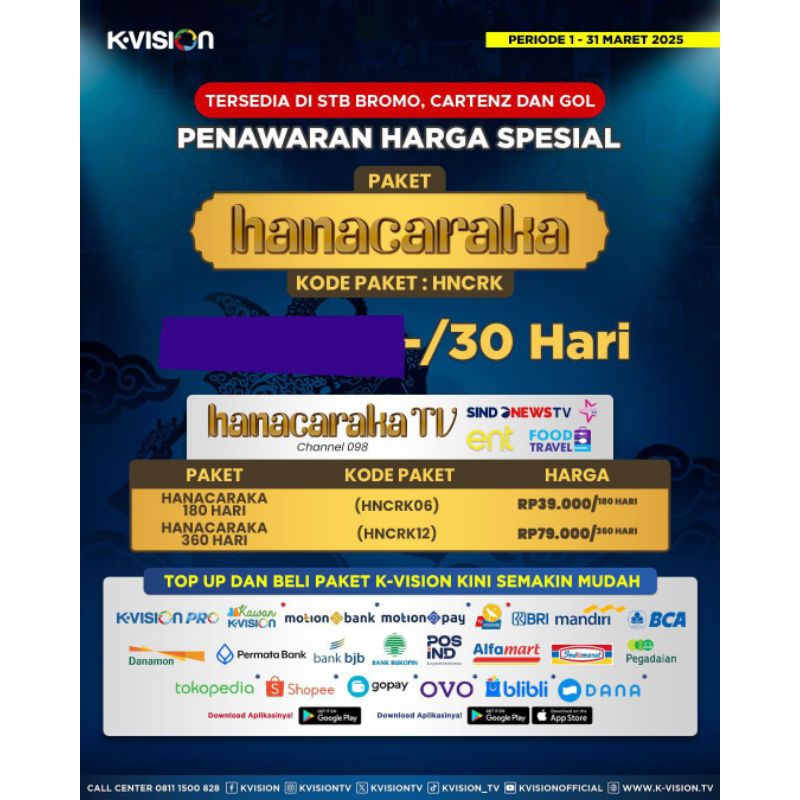 Jual PAKET TV K-VISION HANACARAKA TV || 30 HARI | Shopee Indonesia