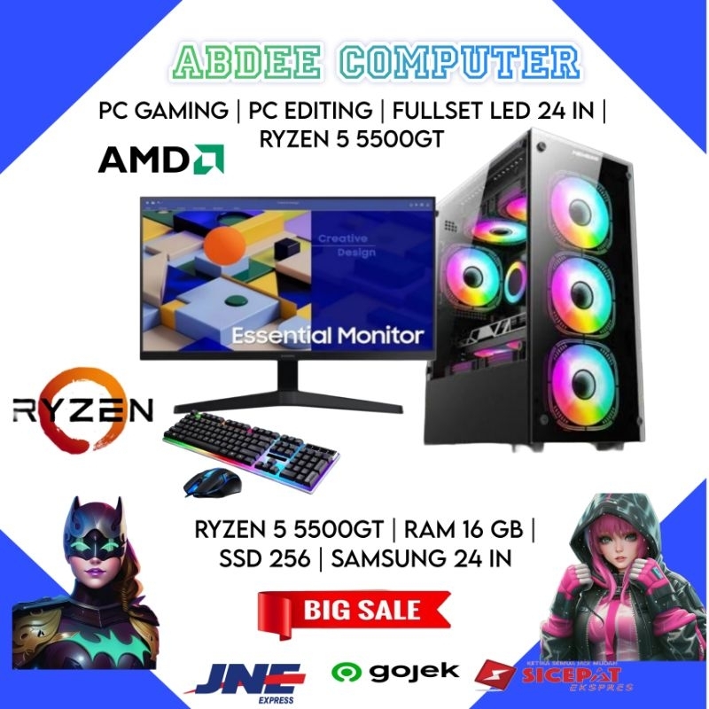 Jual Pc Fullset Pc Gaming Amd Ryzen 5 5500GT | Ram 16 Gb | Ssd 256 Gb | Led 24 In | Vega7 ...
