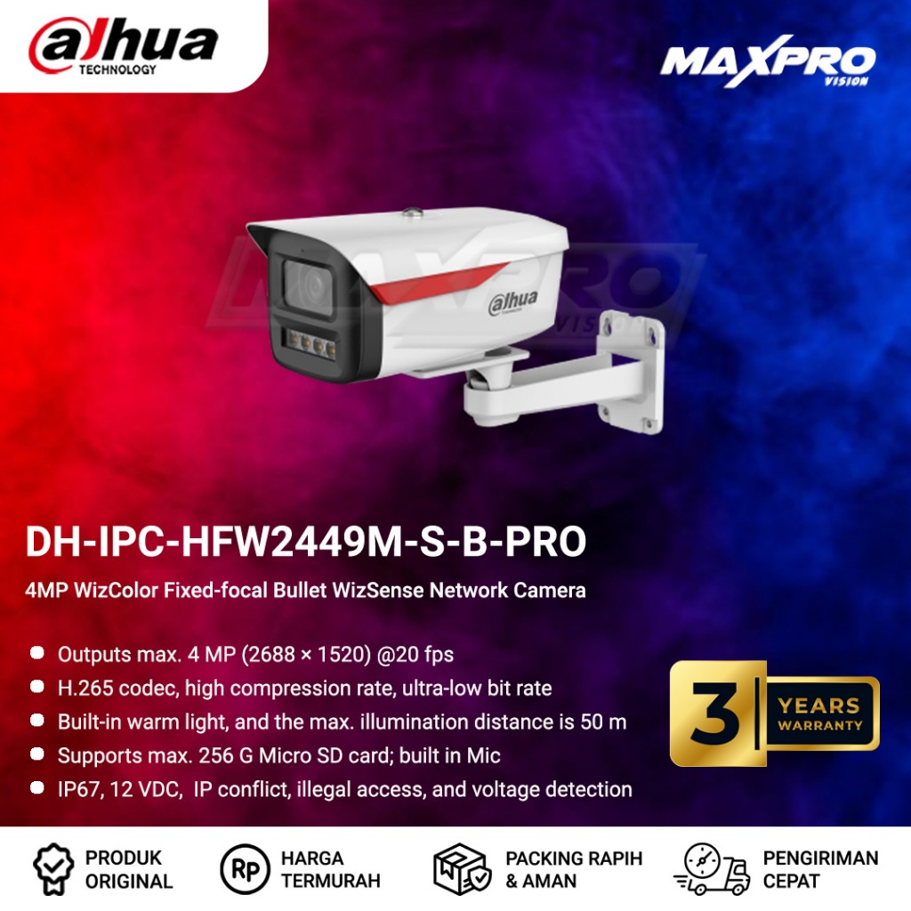 Jual DH-IPC-HFW2449M-S-B-PRO - DAHUA IP 4MP WIZSENSE COLOR BULLET CAMERA | Shopee Indonesia